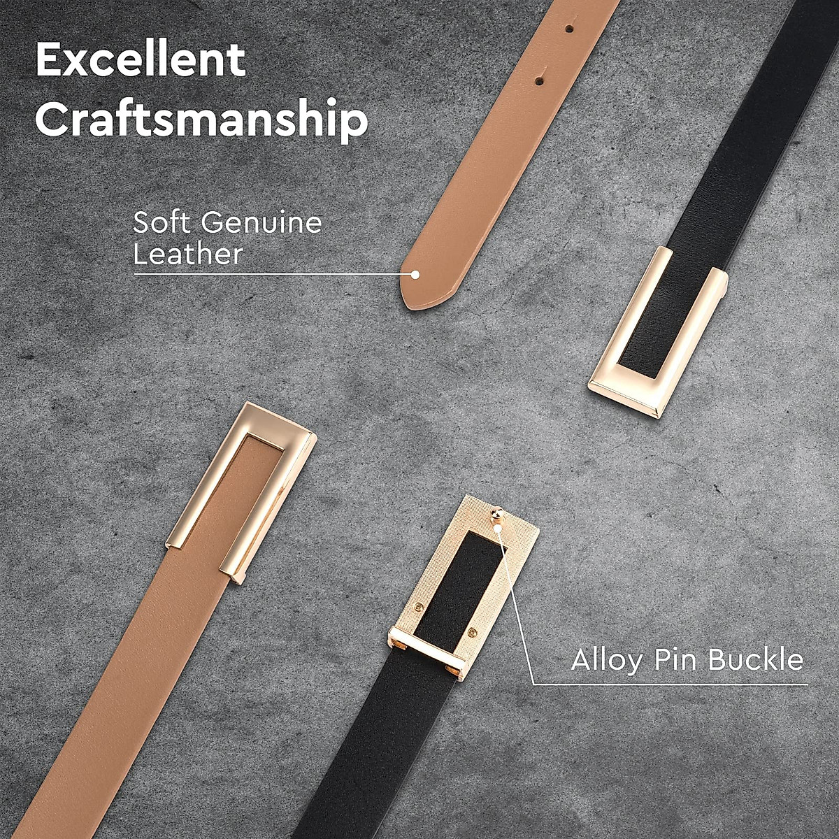 gingokuo Womens Genuine Leather Belt for Jeans Pants Ladies Casual Skinny Waist Dresses Belt BlackKhaki 34