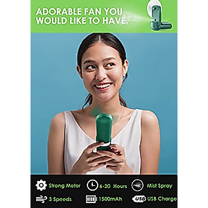 HonHey Handheld Fan Misting Fan, 3 in 1 Hand Fan, Portable Mini Fan with Rechargeable Battery Operated and 3 Adjustable Speed[6-13-20 Working Hours], Foldable Personal Fan for Girls Women Travelling (Green)
