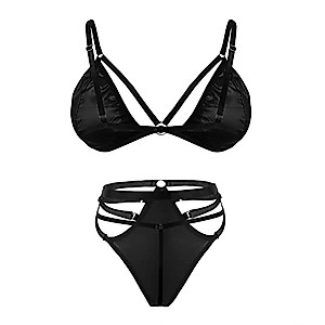 Zzalalana Sexy Lingerie for Women Sex Naughty See Through 3 Piece Lingerie Set Floral Lace Exotic Bra and Panty Sets with Garter Belt Sluttly Lingerie for Sex Game 93T Black