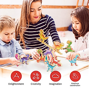 JACATO Wooden Stacking Dinosaur Toys for Kids 3-5, Wooden Montessori Toys for Boys Girls 2 3 4 Year Old, Dinosaur Toys Christmas and Birthday Gifts for Boys Girls 2-6