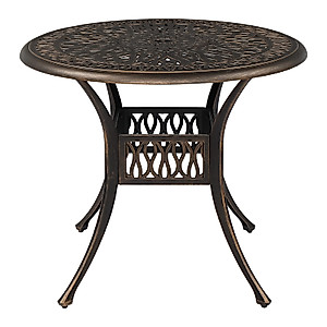 VINGLI 35" Patio Dining Table, Cast Aluminum Round Outdoor Dining Table with Umbrella Hole Outdoor Bar Table, Outdoor Bistro Table Outdoor Furniture Garden Table (35.4”Diax29.5”H)