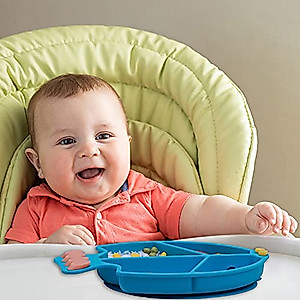 NICINGU Suction Plate for Baby,Silicone Plates for Toddler Kids Feeding Supplies Fits Most Highchair,BPA Free Dishwasher Microwave Safe-Blue Fish