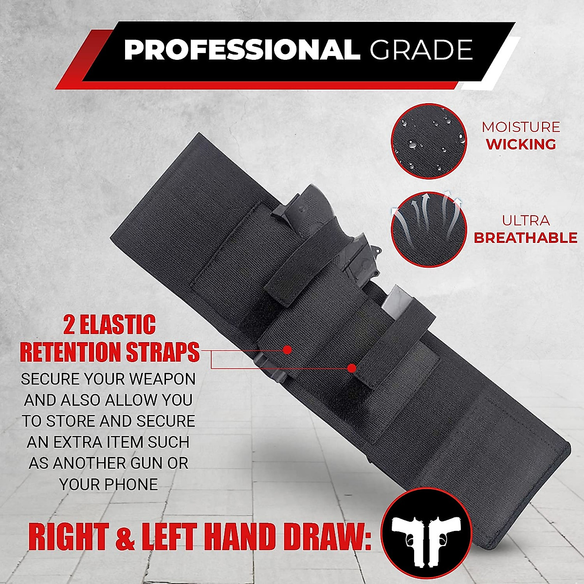 Tactical Belly Band Holster for Concealed Carry Pistol Hand Gun Holder, Hide Handgun Under Shirt Elastic Waist Belt Holsters for Men and Women (Belly Band Holster)