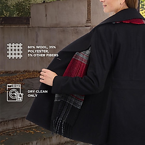 LONDON FOG womens Double Breasted Peacoat With Scarf Pea Coat, Black, Large US