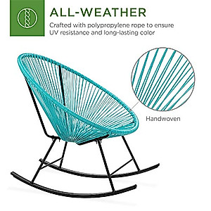 Best Choice Products 3-Piece Outdoor Acapulco All-Weather Woven Rope Patio Conversation Bistro Set w/Glass Top Table and 2 Rocking Chairs - Blue