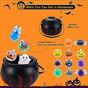 xutengy 5.5" Halloween Cauldron with 24 Pcs Mochi Squishy Toys，Halloween Mini Kawaii Squeeze Toys for for Kids Girls Boys Halloween Party Favors Trick or Treat Bags Gifts，School Classroom Rewards