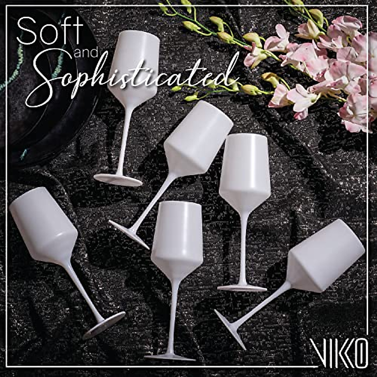 Vikko Décor Matte White Wine Glasses | Thin, Handblown Glass – Tall, Elegant Stem – Dishwasher Safe – 11 Ounce Cup – Set of 6 Stunning Wine Glasses – 8.6” x 2.4”