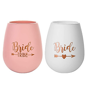 Set of 10 Bachelorette Party Silicone Wine Cups White Bride & Rose Gold Bride Tribe Cups, Bridesmaid Wedding Gift Party Favors