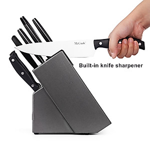 McCook MC39 14 Pieces Full Tang Triple Rivet Kitchen Knife Block Set with Built-in Sharpener and Kitchen Scissor, Black