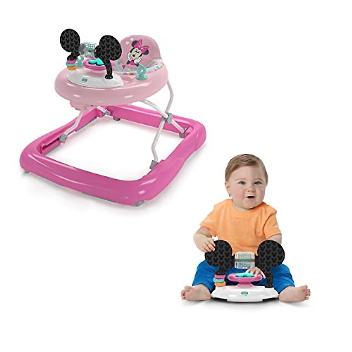 Disney Baby Minnie Mouse 2-in-1 Forever Besties Baby Walker - Easy Fold Frame and Removable-Toy Station, Age 6 Months+