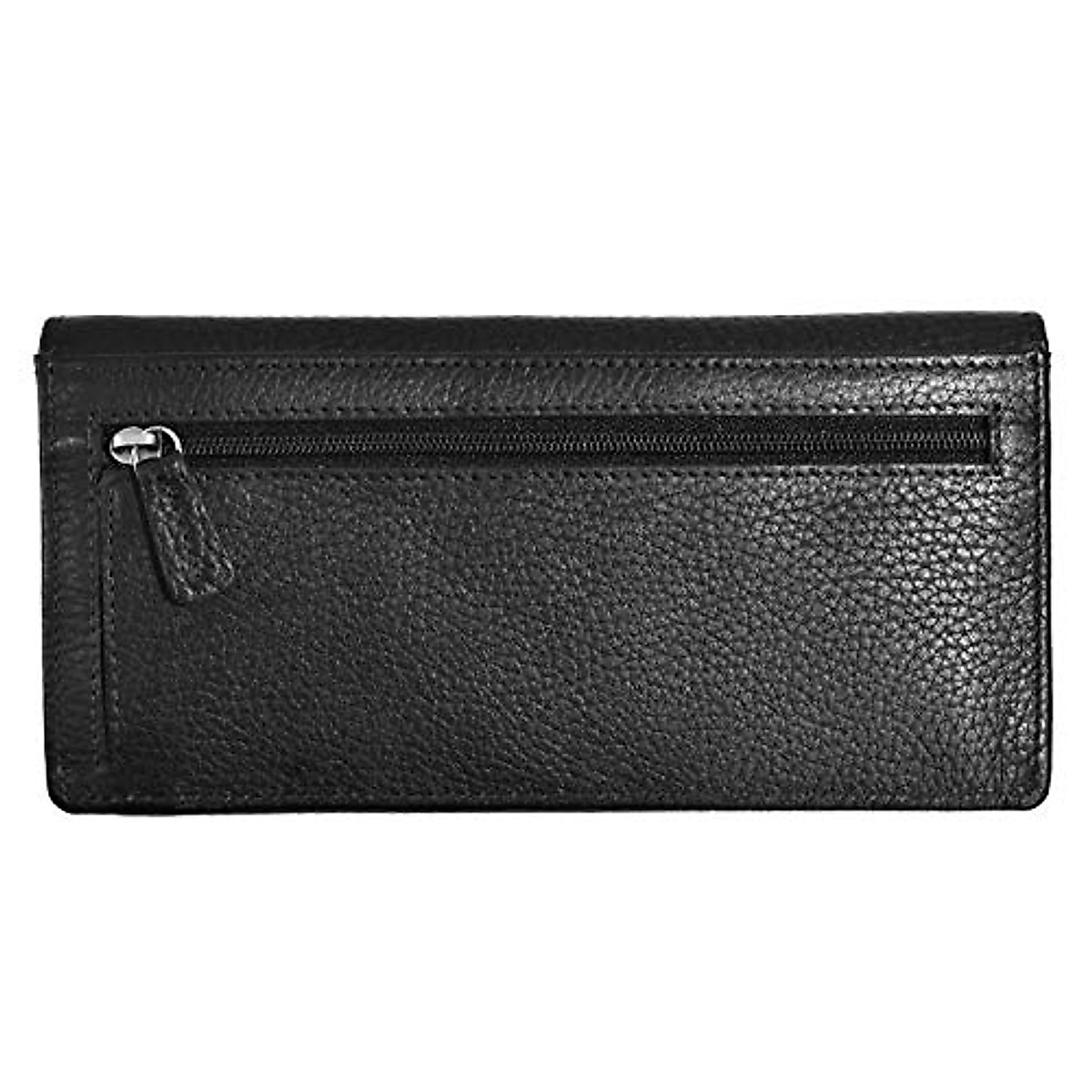 Zinda Genuine Leathers Women’s Wallet RFID Protection Long Purse Flap Over (Ebony)