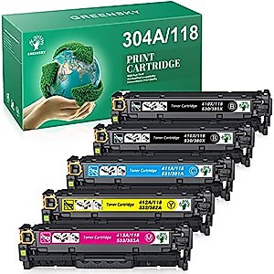 GREENSKY Remanufactured Toner Cartridge Replacement for HP 304A 305A 312A 305X 312X for Canon 118 for M451 M475 M476 CP2025 CM2320 MF8580CDW MF8350CDN LBP7660CDN Printer (5 Pack)