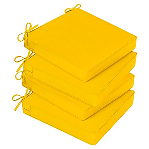 Basic Beyond Outdoor Chair Cushions for Patio Furniture, Waterproof Outdoor Seat Cushions Set of 4 19 x 19, Patio Chair Cushions Set of 4 with Ties and Handle, Yellow