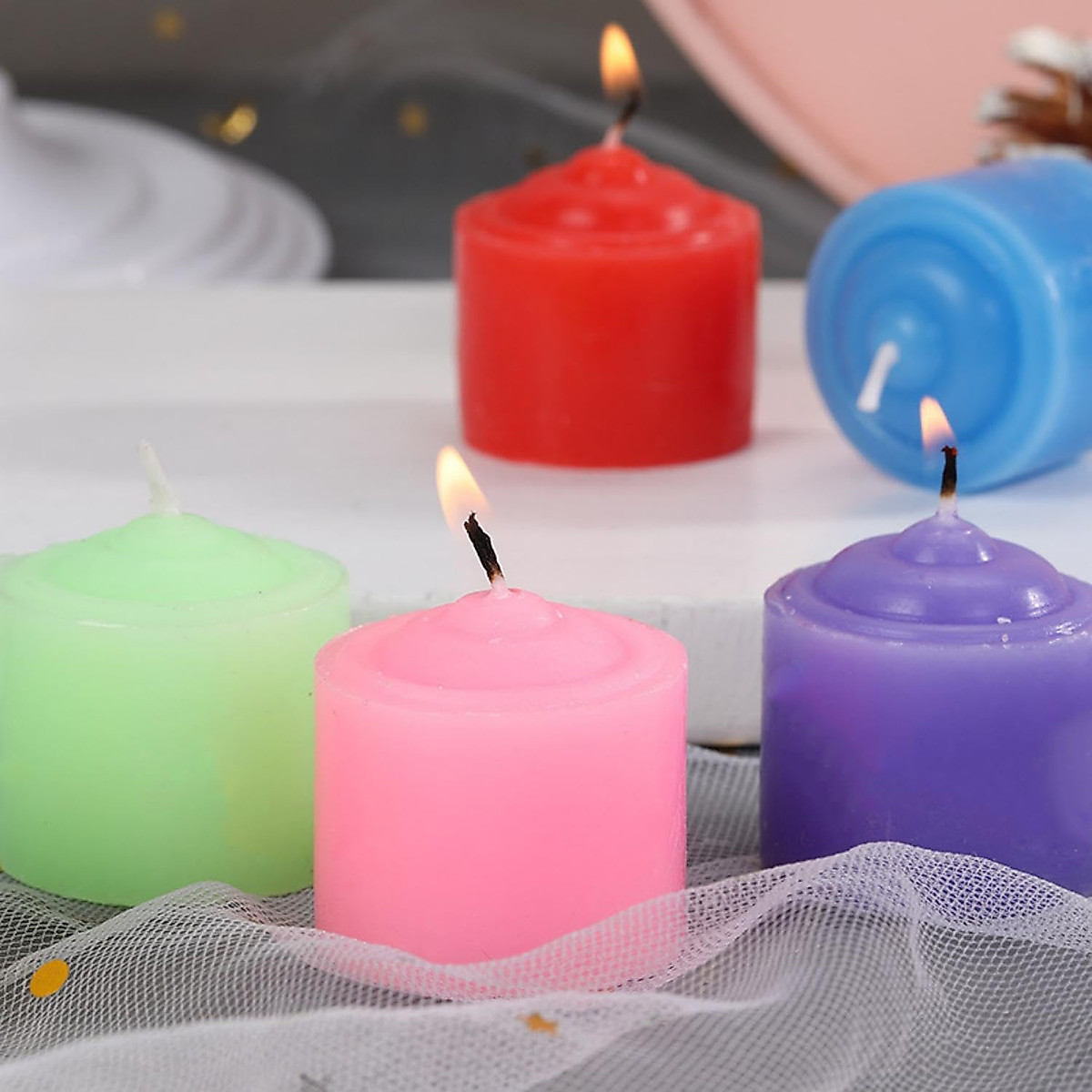 Tea Candles Round Romantic Candle Tealight Small Sweet Wedding Party 12 Pack Home 2-2.5 Hours Burn Time Votive Parties Bulk Birthday Halloween Emergency Family Dinner Hotel Ktv Bar (Blue)