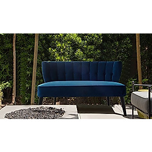 Jennifer Taylor Home Becca Channel and Button Tufted Settee, Navy Blue