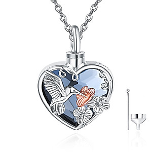 AENEAS Hummingbird Urn Necklace for Ashes Heart Sterling Silver Sympathy Gifts for Loss of Loved One Cremation Jewelry Memorial Gifts for Women