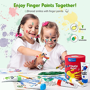 Jar Melo Washable Finger Paints for Toddlers, 10 Colors Large Capacity (2.1fl oz), Non Toxic Baby Paint for Hand and Feet, Safe Art Supplies, Preschool Learning Gifts for Kids Age 2+