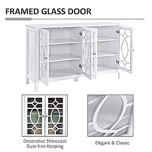 HOMCOM Modern Sideboard with Storage, Console Table, Buffet Cabinet with Glass Doors for Living Room, White