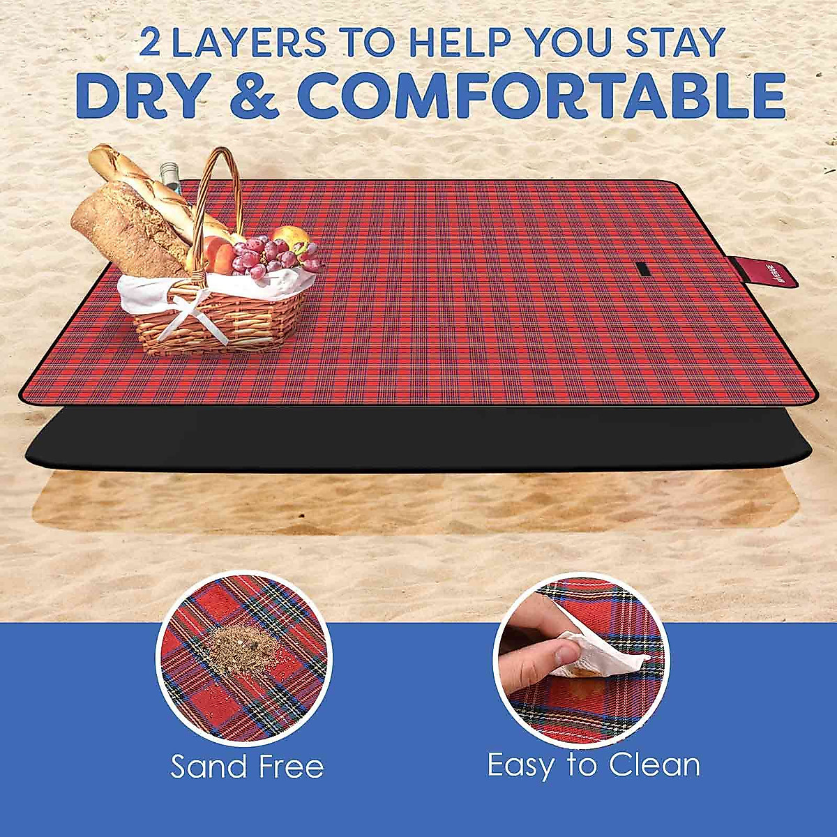 GIVERARE Picnic Beach Blanket, XL Sandfree Waterproof Outdoor Camping Blankets, Quick Drying Family Mat, Portable Extra Large Mats for Travel, Hiking, Music Festival, Lawn-Red