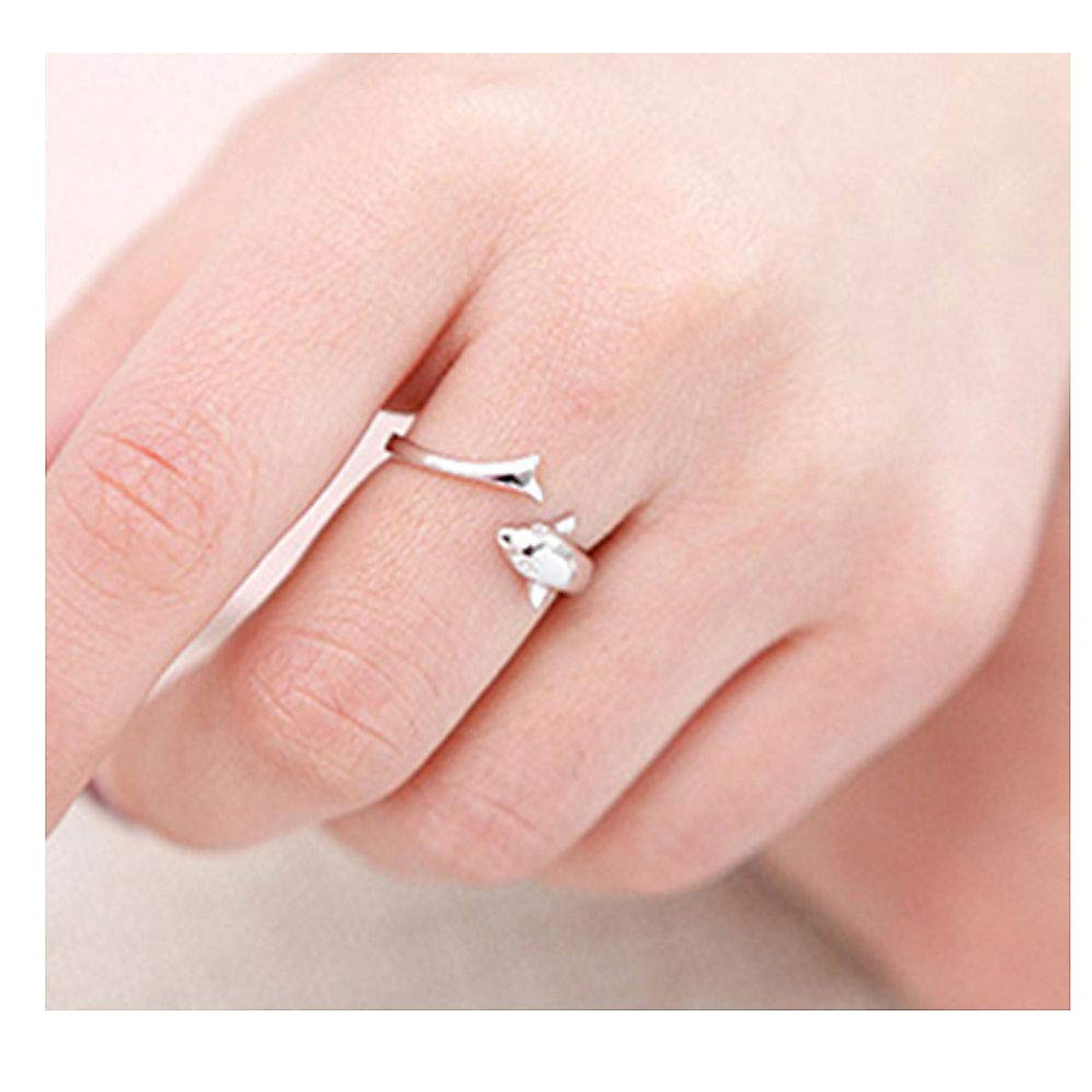 925 Sterling Silver Cute Dolphin Adjustable Rings for Women Girls Teen Dainty Small Tiny Tail Fish Wrap Statement Stacking Toe Finger Open Band Ring Dainty Jewelry Birthday Gift (silver)