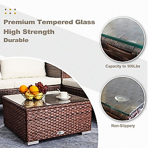 Outdoor Coffee Table for Patio Table Wicker Patio Coffee Table Lawn Garden Rattan Small Coffee Table with Glass Top All-Weather, 25.2in Mixed Brown