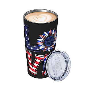 ayvcxui American Flag Flower Stainless Steel Insulated Tumbler 20 Oz Water Bottle Coffee Mug Coffee Mug With Lid Straw