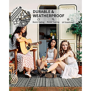 MontVoo-Outdoor Rug Carpet Waterproof 6x9 ft Reversible Patio Rug RV Camping Rug-Plastic Straw Rug Outside Indoor Outdoor Area Rug for Patio Deck Balcony Picnic Beach Outdoor Decor Boho Grey