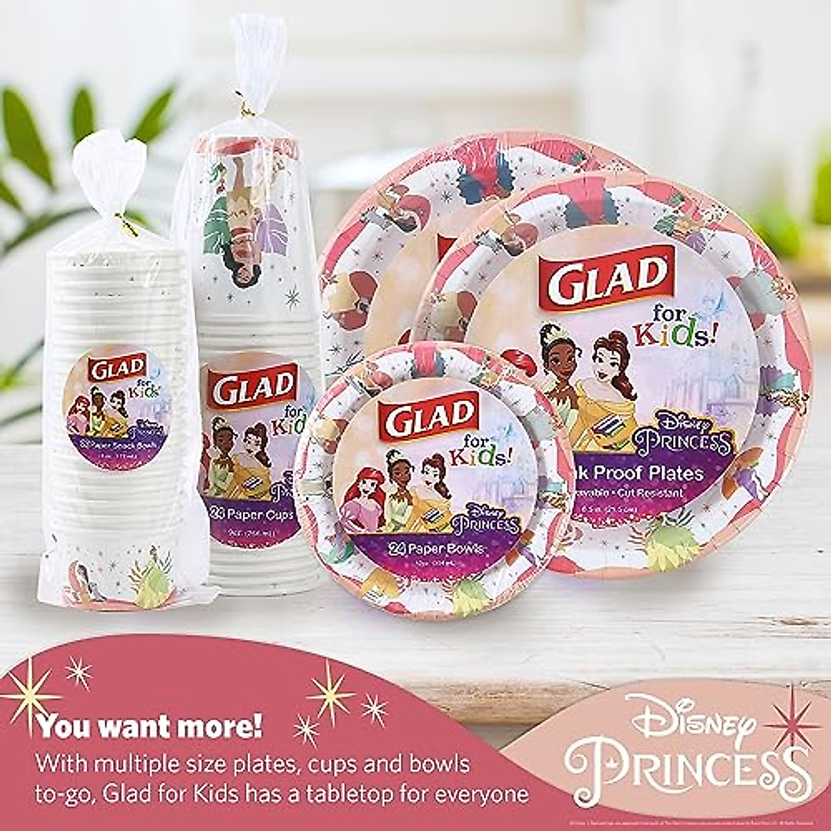 Glad for Kids Disney Princess “Magic is in All of Us” 8.5” Paper Plates | Plates, Snack Kid-Friendly Everyday Use, 24 Ct