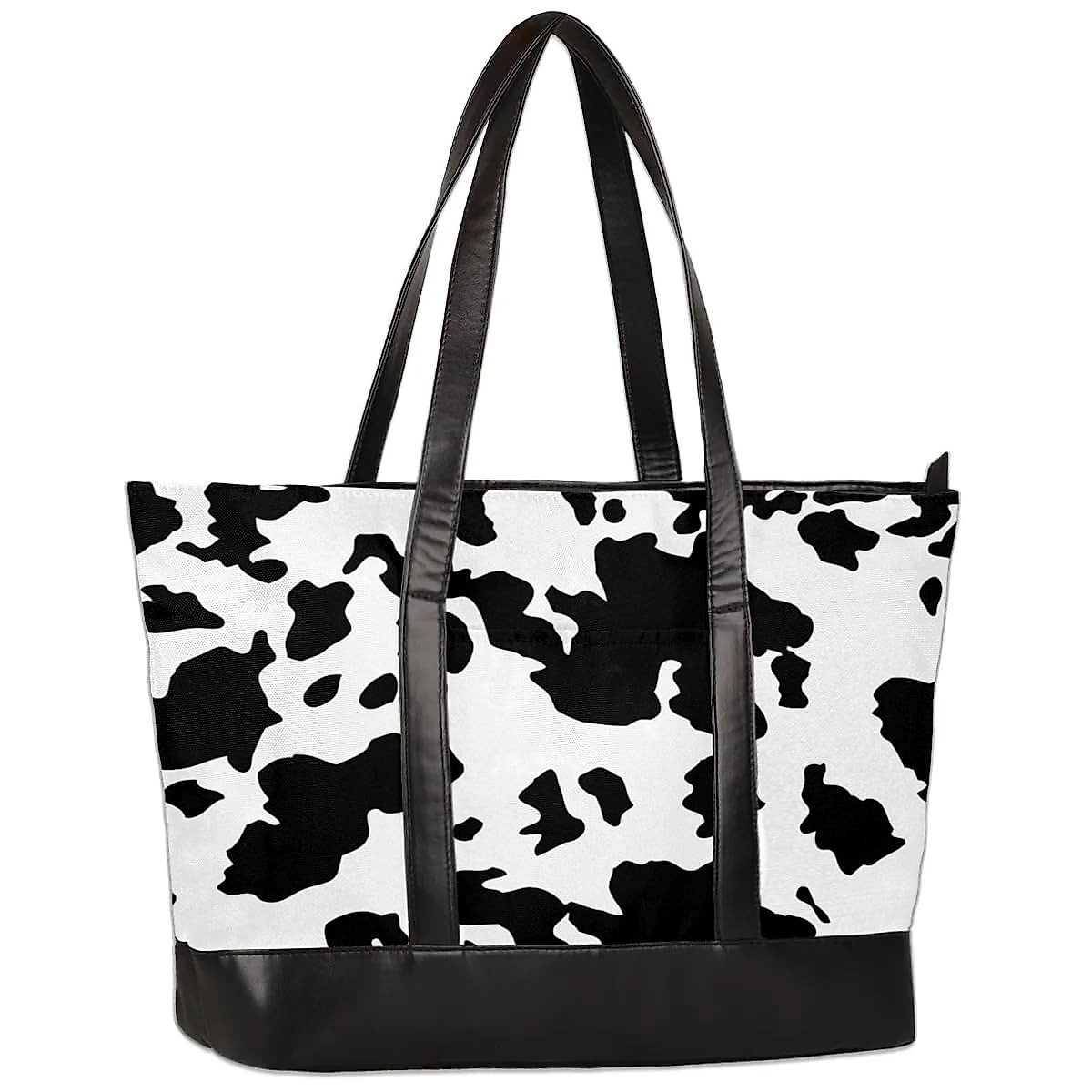 Large Tote for Women's Travel, Beach, Shoulder Bag with Zipper - 15.6'' Laptop Bag - Lightweight Tote Handbag in Cow Pattern