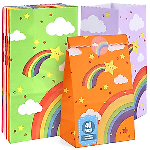 VGOODALL 40pcs Party Favor Bags Bulk, 8 Colors Goodie Bags with Stickers, Rainbow Small Gift Bags for Birthday Baby Showers Weddings