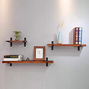 PIBM Stylish Simplicity Shelf Wall Mounted Floating Rack Shelves Solid Wood Metal Bracket Separator Plate Multifunction Small Items Wear Resistant Save Space,8 Sizes, Wood Color , 100x30x2cm