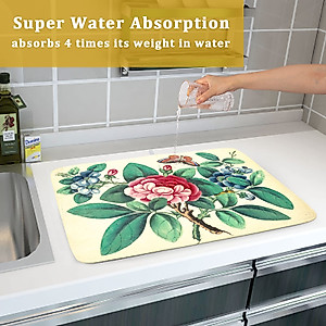 Beautiful Butterfly Flowers Dish Drying Mat Harmonious Nature Design Draining Mats Ultra Absorbent Microfiber Dish Rack Machine Washable and Super Fast Drying Pad for Kitchen Counter