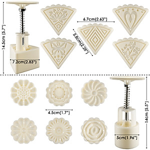 2 Sets Mooncake Mold Press 50g with 11 Stamps, SENHAI Flower and Triangle Shape Decoration Tools for Baking DIY Cookie - White
