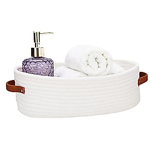 HLWDFLZ Bathroom Countertop Organizer Basket, Cotton Rope Woven Storage Basket Toilet Paper Decorative Basket for Bathroom, Bedroom, Living Room, Entryway (Off White)