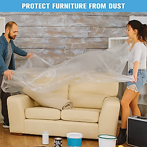 PILOT FISH 2 Mil Plastic Drop Cloth for Painting, Plastic Sheeting 3 Pack 9x12 Feet Waterproof Drop Cloth Heavy Duty Thick Traps Clear Cloth for Furniture Cover, Dustproof Tear Resistance Couch Cover