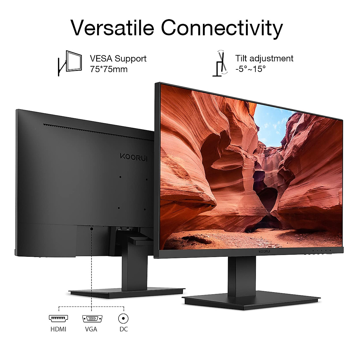 KOORUI 24 Inch Computer Monitor Full HD 1920 x 1080p VA Display 75Hz 3000:1 Contrast Ratio with HDMI, VGA, Frameless, 75 x 75 mm VESA Mountable, Ergonomic Tilt, Black