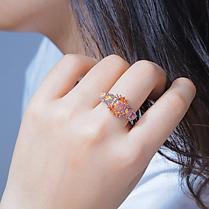CiNily Rhodium Plated Created Orange Fire Opal Orange Garnet Women Jewelry Gemstone Ring Size 6