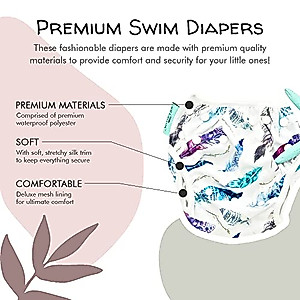 Reusable Swim Diaper and Top for Babies, Infants & Toddlers - Adjustable Girls Swimming Diaper 0-2 Years, Eco-Friendly Washable with Snaps – Tribal Feather – 1 Set by Will & Fox