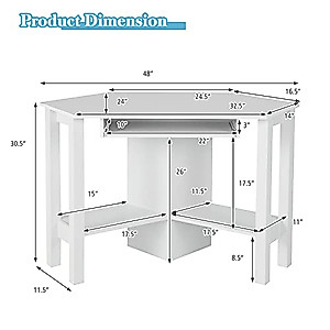 Tangkula Corner Desk with Keyboard Tray, Triangle Corner Computer Desk for Small Space, Bedroom Corner Makeup Vanity Desk with Storage Shelves, Space Saving Corner Writing Desk