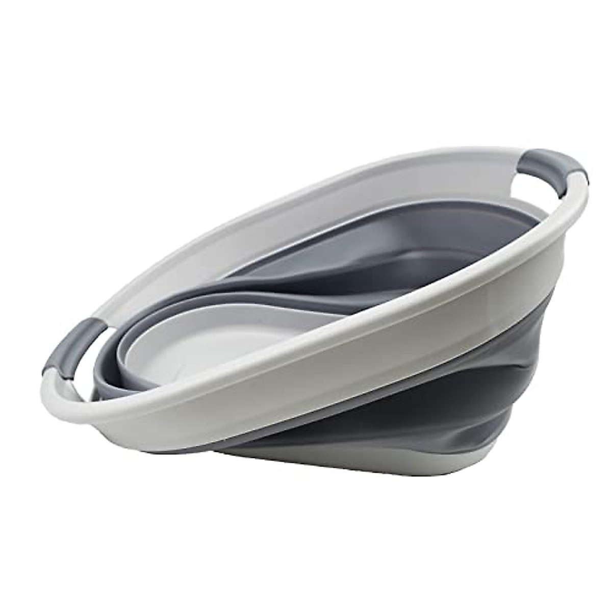 SAMMART 28L (7.4 gallon) Oval Collapsible Plastic Laundry Basket - Foldable Pop Up Storage Container/Organizer - Portable Washing Tub - Space Saving Hamper/Basket (Grey (Set of 2))