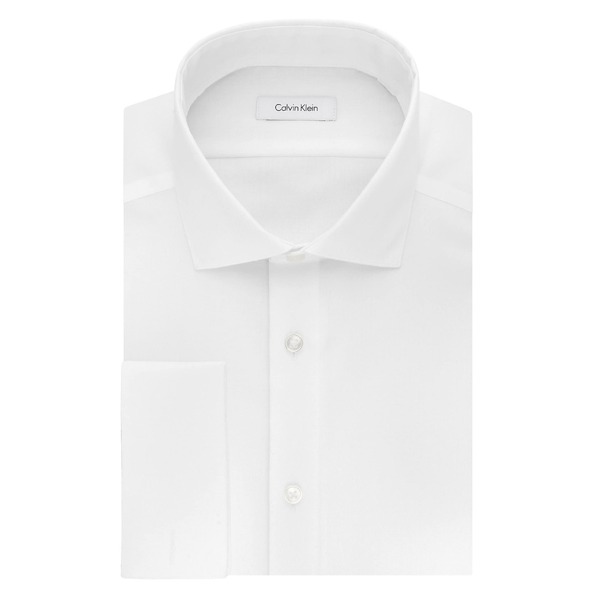 Calvin Klein Men's Non Iron Slim Fit Herringbone French Cuff Dress Shirt, White, 15.5" Neck 32"-33" Sleeve