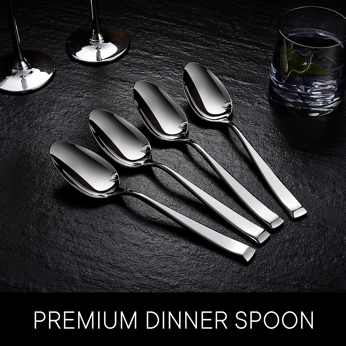 Royalrose Alexander Fine Spoons, Set of 4, 18/10 Stainless Steel, Well Made, Dishwasher Safe, Heavy Duty Spoon (7.6" Dinner Spoons)
