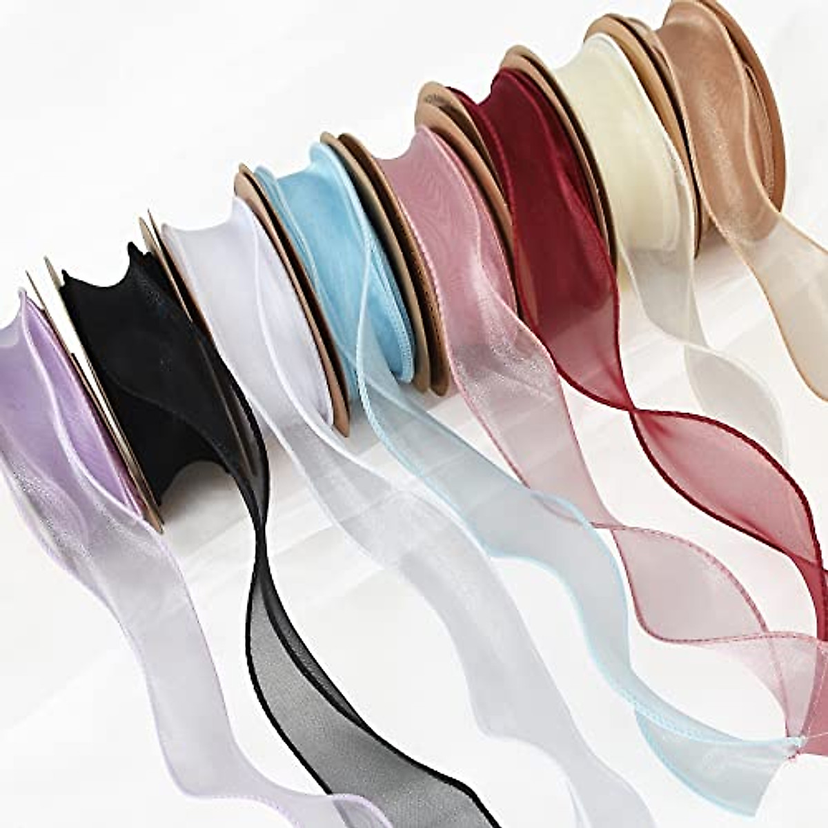 TONIFUL 1-1/2 Inch Wide Gold Wired Chiffon Ribbon Sheer Organza Ribbons for Crafts Floral Bouquets Wedding New Year Eve Party Decorations Valentine's Day Gift Wrapping Bow Making Tree Wreaths (10yd)