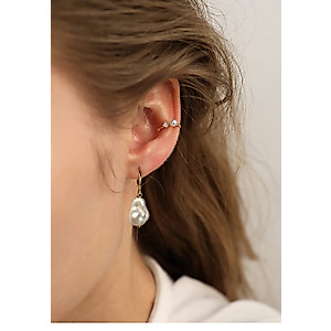 Pearls Hoop Earring Pearl Drop Dangle Earrings 12mm Shell Baroque Pearl Earrings for Women Dainty Jewelry