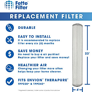 Fette Filter - Air Purifier True Hepa Filter Compatible with Envion Therapure TPP230 & TPP240 Compare to Part # TPP240F - Pack of 2