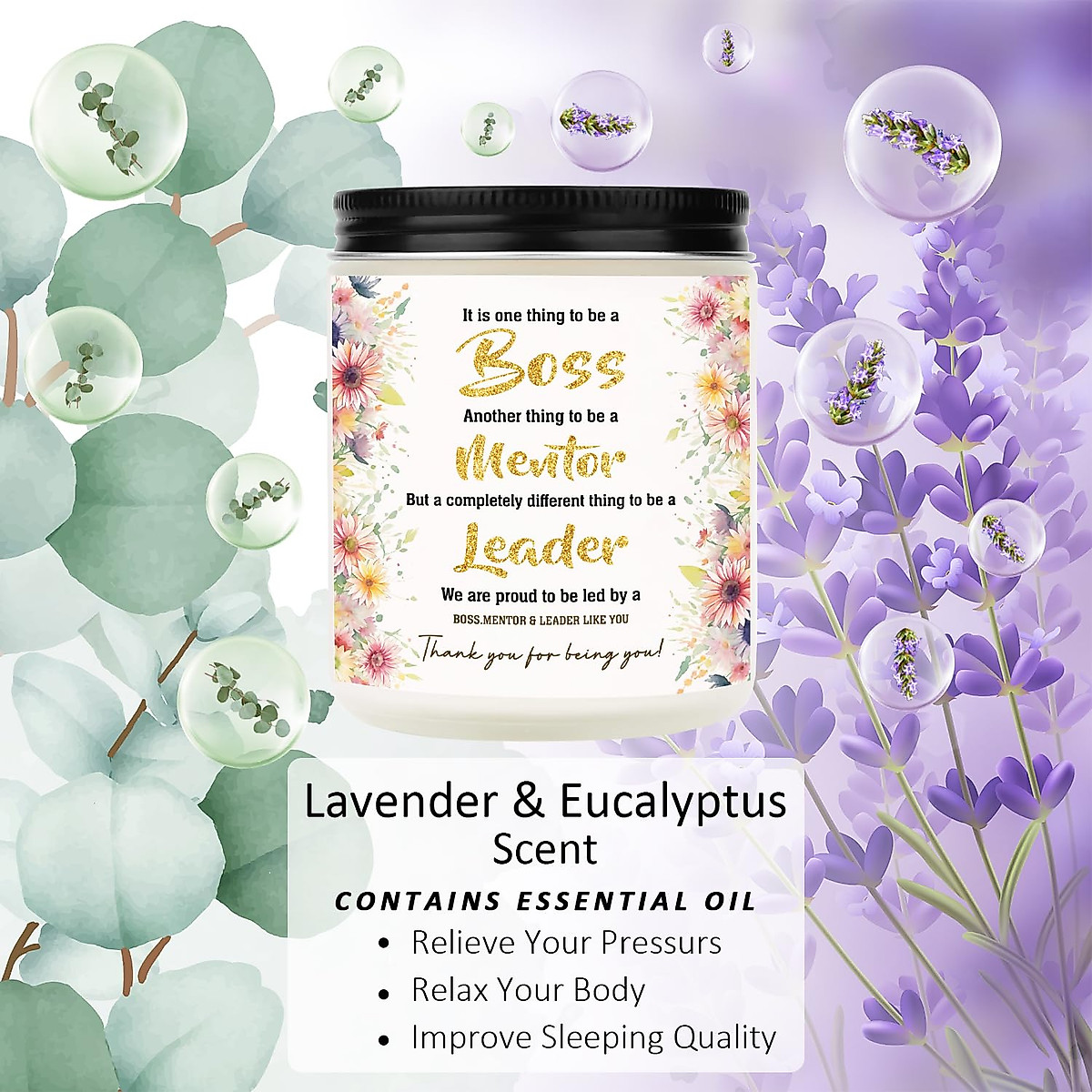 Boss Gifts for Women, Gifts for Boss Lavender Scented Candles, Bosses Day Gifts for Her or Him, Boss Gifts, Bosses Day Decorations Natural Soy Wax Candle, New Year Gift for Boss