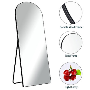 KIAYACI Full Length Floor Mirror with Standing Holder Large Wall Mounted Mirror Hanging Horizontal/Vertical Leaning Agaist Wall Bedroom Dressing Mirror Aluminum Alloy Frame (Black, 65" x 22")