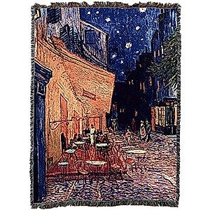 Pure Country Weavers Cafe Terrace at Night Blanket by Vincent Van Gogh - Fine Art Gift Tapestry Throw Woven from Cotton - Made in The USA (72x54)