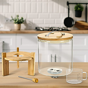 Vuinop Rice Dispenser, Rice Storage Container：Flour and Cereal Container with Airtight Lid and Wooden Stand, Glass Food Storge Container for Kitchen Organization and Pantry Store (8L)