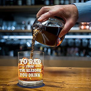 NBOOCUP To Dad From The Reasons You Drink Funny Whiskey Glasses Gift for Dad - Novelty Birthday, Christmas Gift for Dad, Dad Gift from Daughter, Son, Wife, Cool Present Ideas for Dad, 11 oz